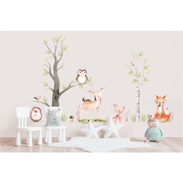 Sticker mural - Cerf et renard de la forêt