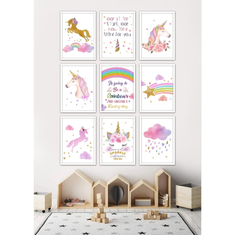 Affiches - Arcs-en-ciel et licornes / Lot de 9