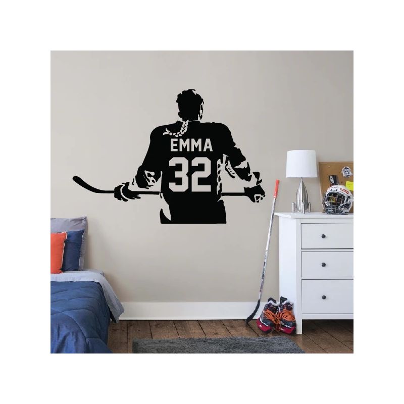 Stickers muraux – Joueur de hockey / Nom et numéro personnaliséss / 02