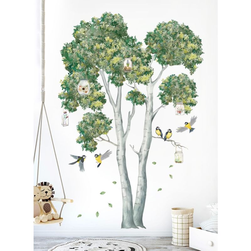 Sticker mural - Arbres et oiseaux